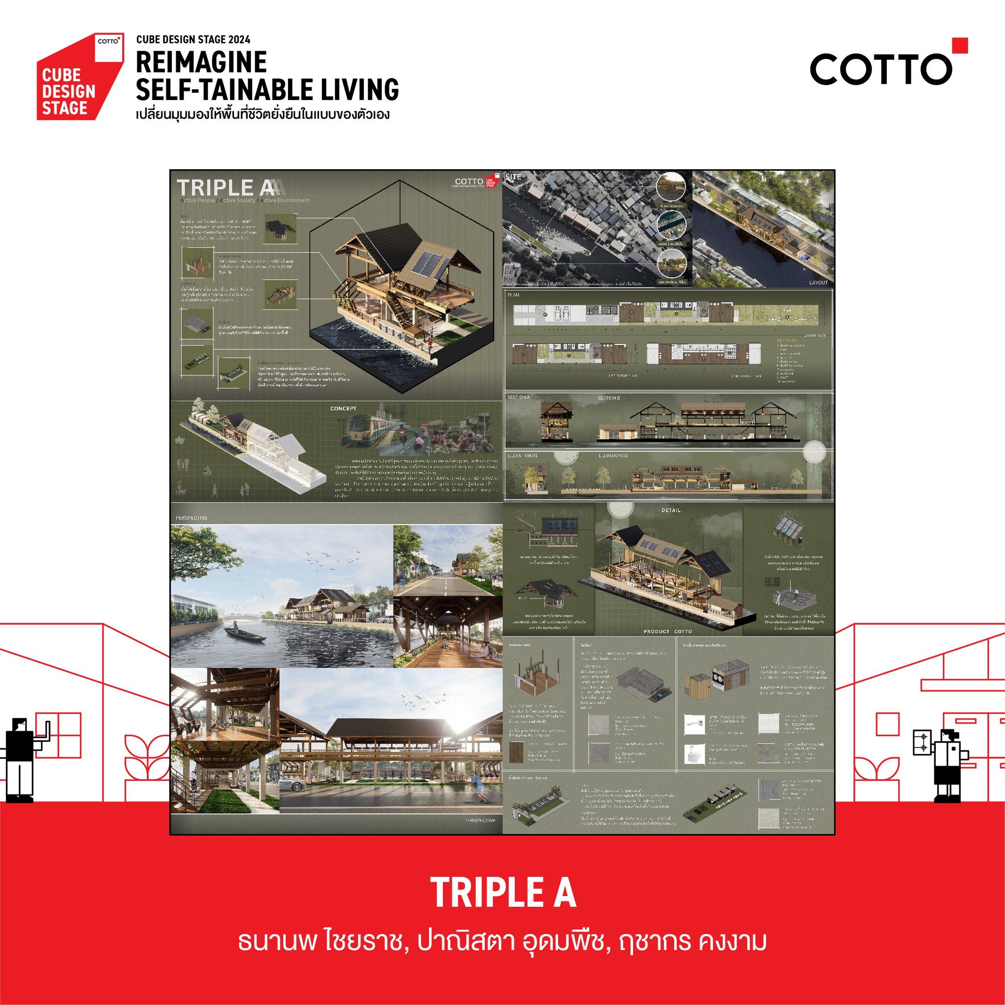 กด Like ให้นักศึกษากลุ่ม TRIPLE A ในการประกวด COTTO CUBE DESING STAGE 2024 - ARCH.RMUTT